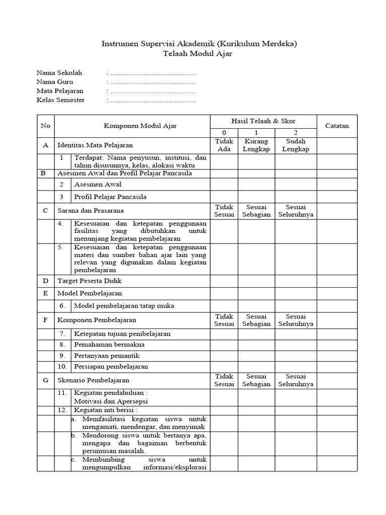 Instrumen Supervisi Modul Ajar | PDF