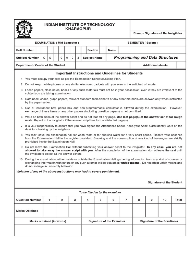 Iit Kgp 2022 Pds Paper Pdf