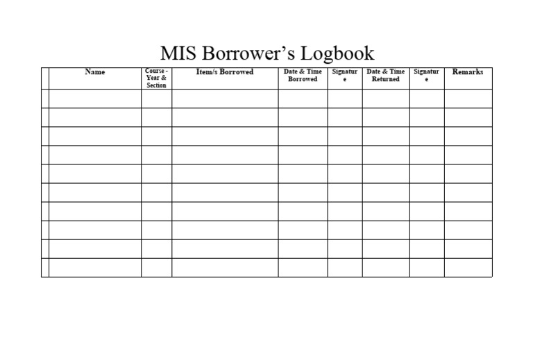 Borrowers Logbook - MIS | PDF Borrowers Logbook - MIS | PDF