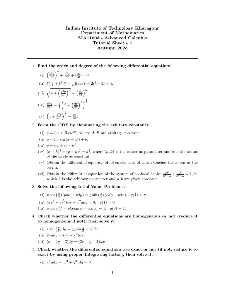 Maths Tutorial-Sheet-7 | PDF