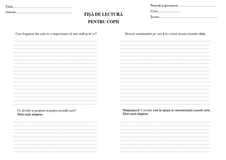 Fisa de Lectura Pentru Copii | PDF