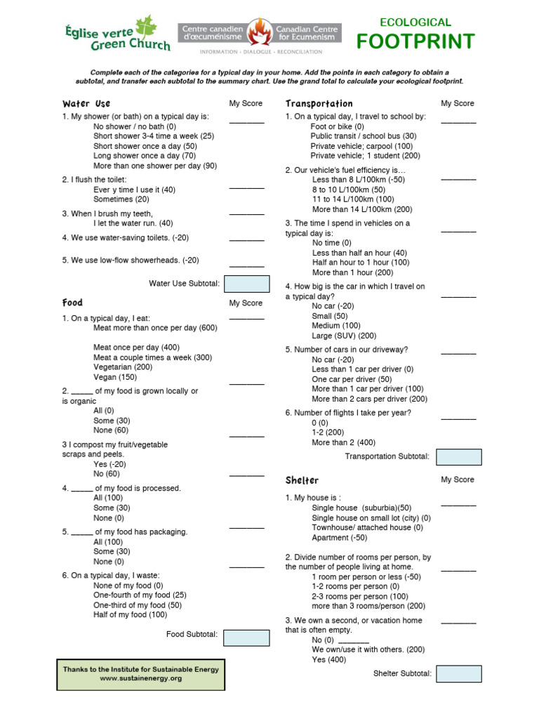 Ecological Footprint Calculator | PDF