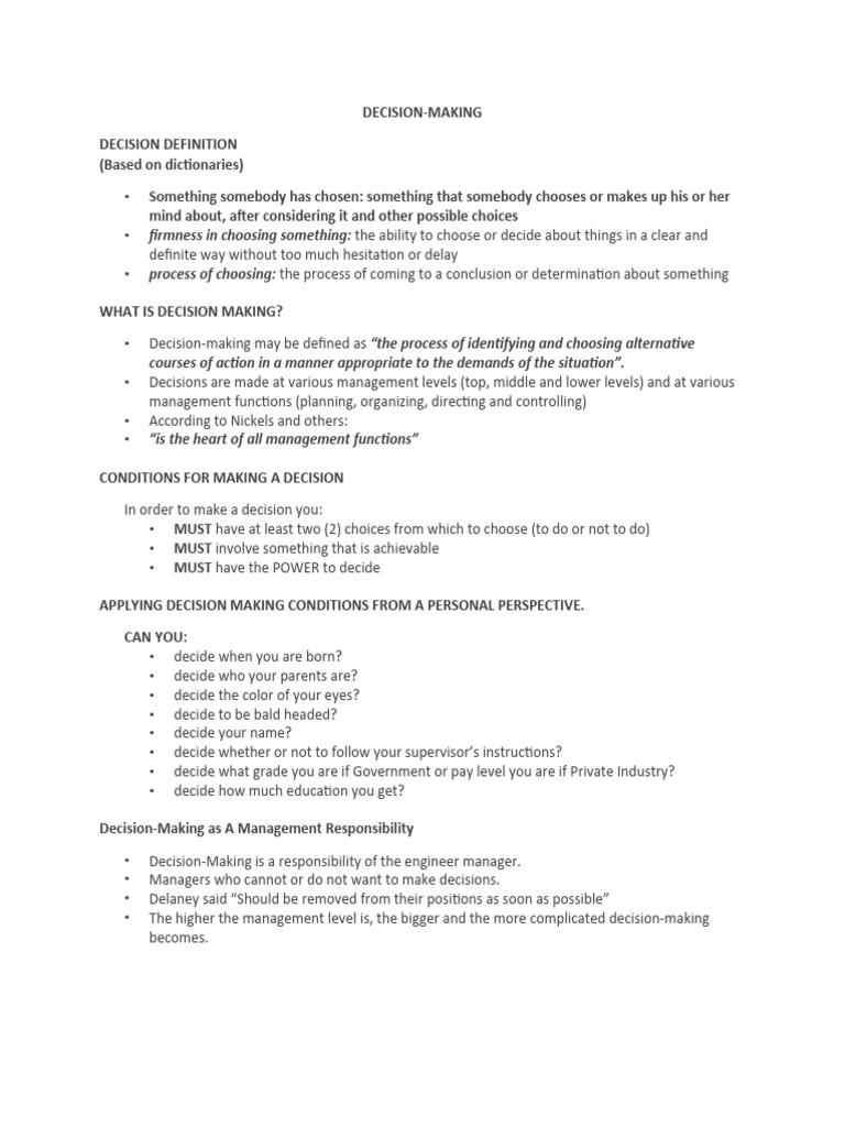 Decision Making Decision Definition Base | PDF | Technology & Engineering