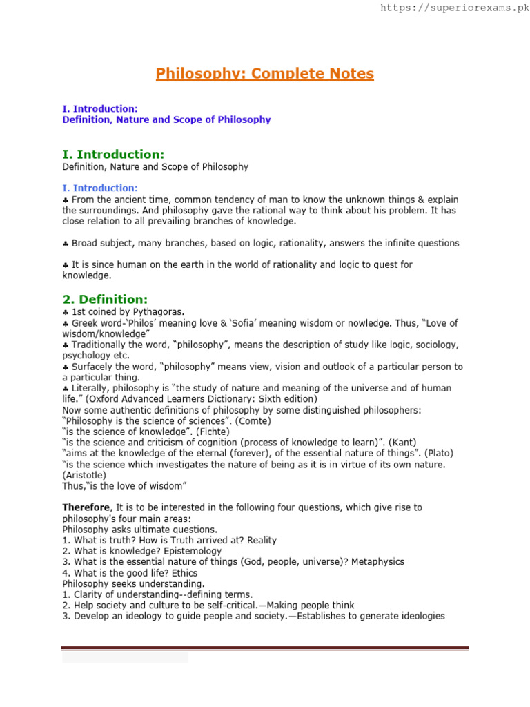 Philosophy Complete Notes Pdf
