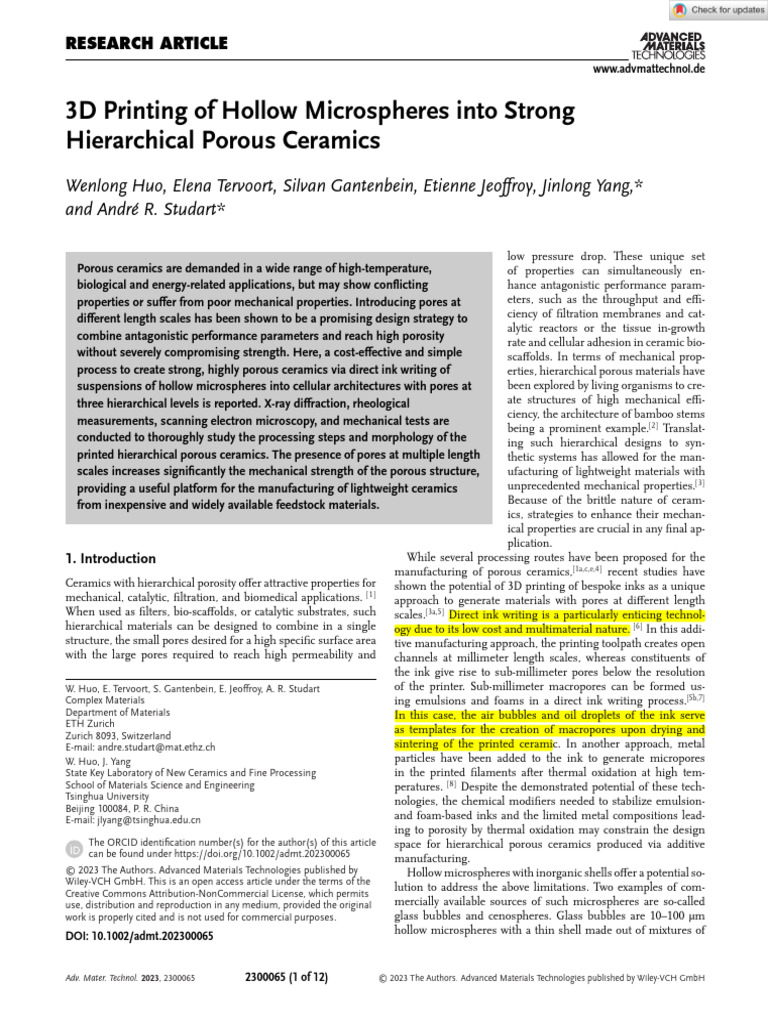 3D Printing of Strong Porous Ceramics | PDF | Art | Technology ...