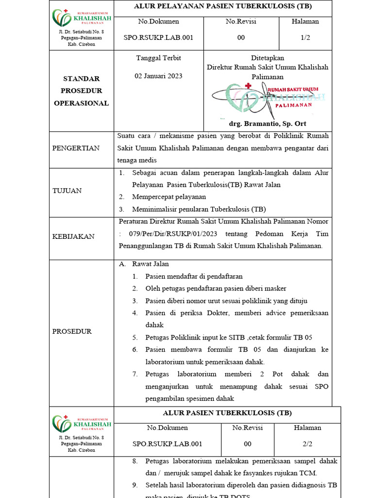 SPO Alur Pasien TB Rawat Jalan RANAP | PDF