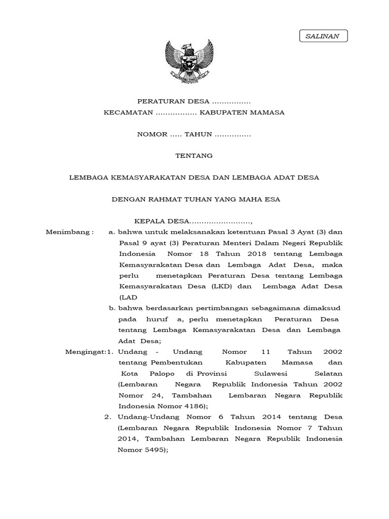 Rancangan Perdes LKD Dan Lad | PDF