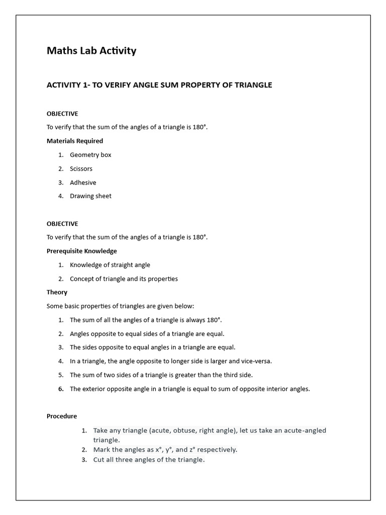 Maths Lab Activity | PDF