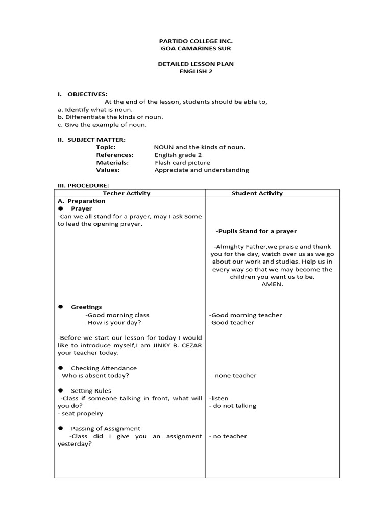 Lesson Plan English 2 | PDF
