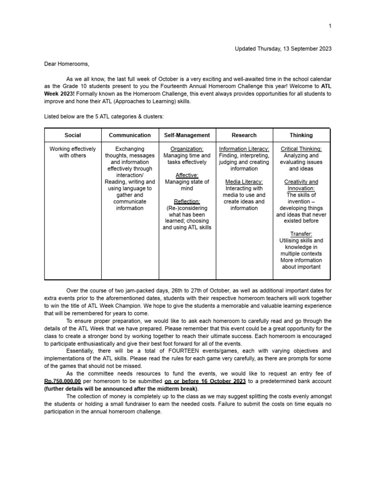 ATL Week Letter 2023 | PDF