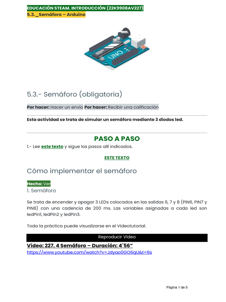 Simulación de Semáforo con Arduino | PDF | Diodo emisor de luz | Software del sistema