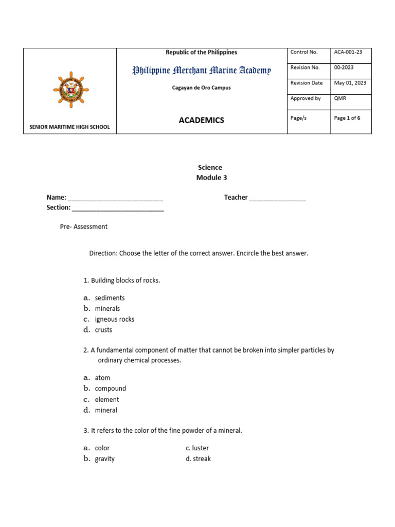 Earth Science Module 3 Quarter 1 Pdf Rock Geology Minerals