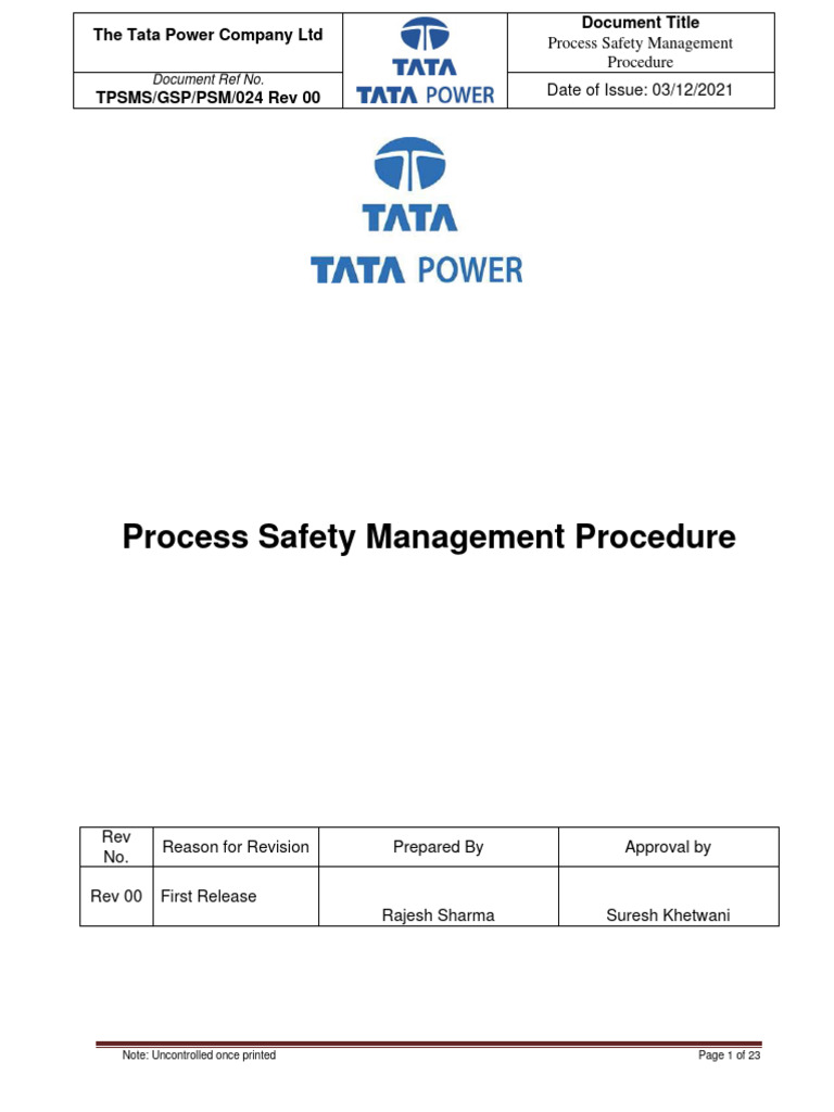 20 - Tata Power Process Safety Management Procedure | PDF