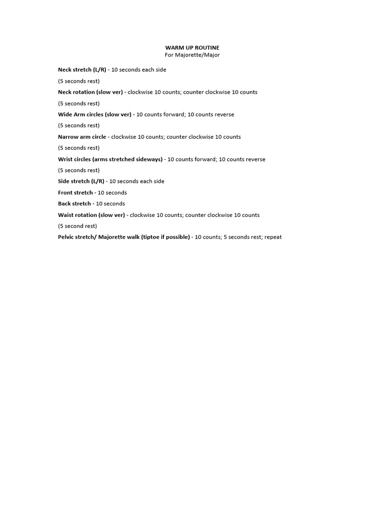 Majorette Warm-Up Routine Guide | PDF