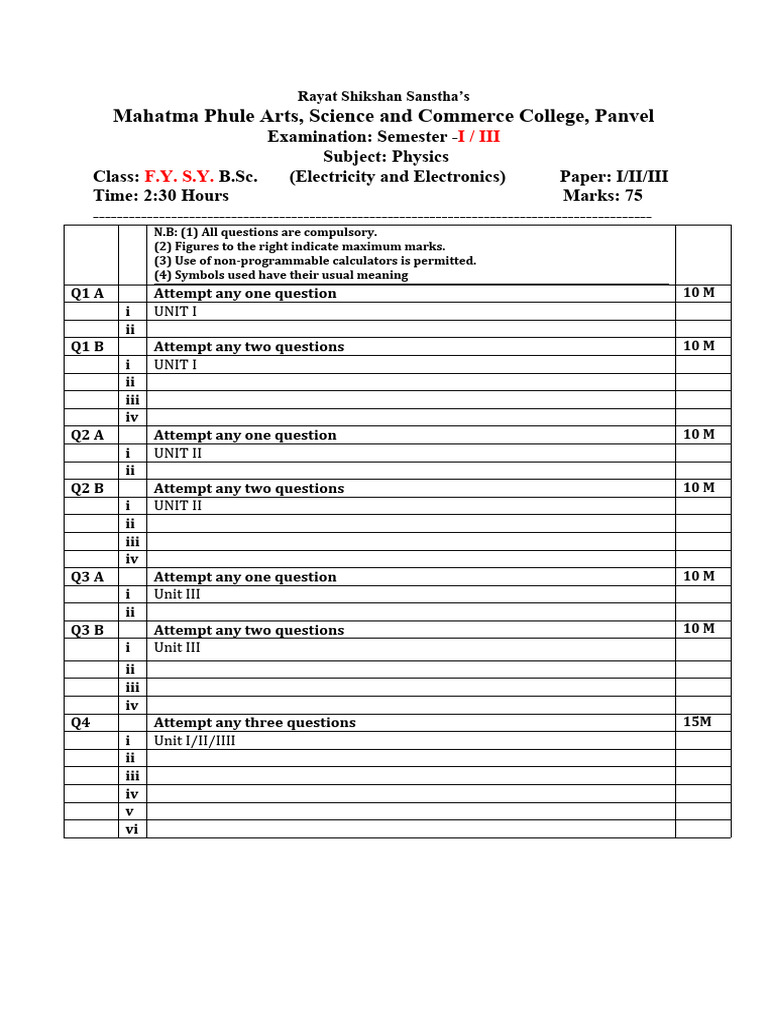 Sample Question Paper | PDF