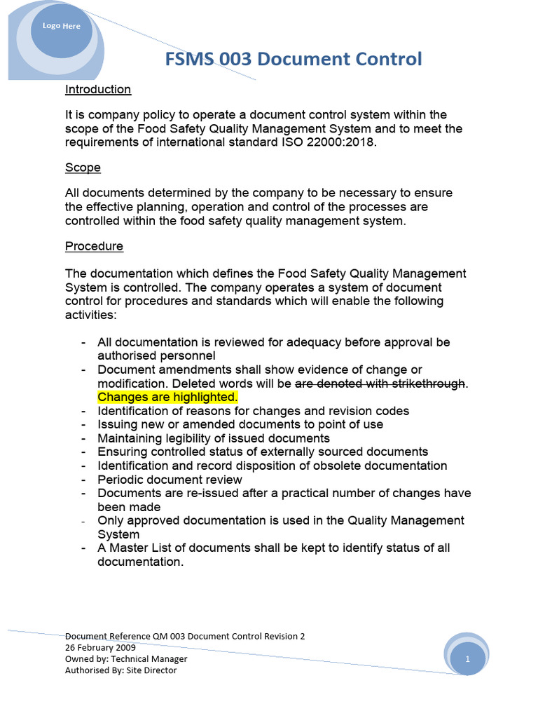 QM 003 Document Control | PDF | Computers