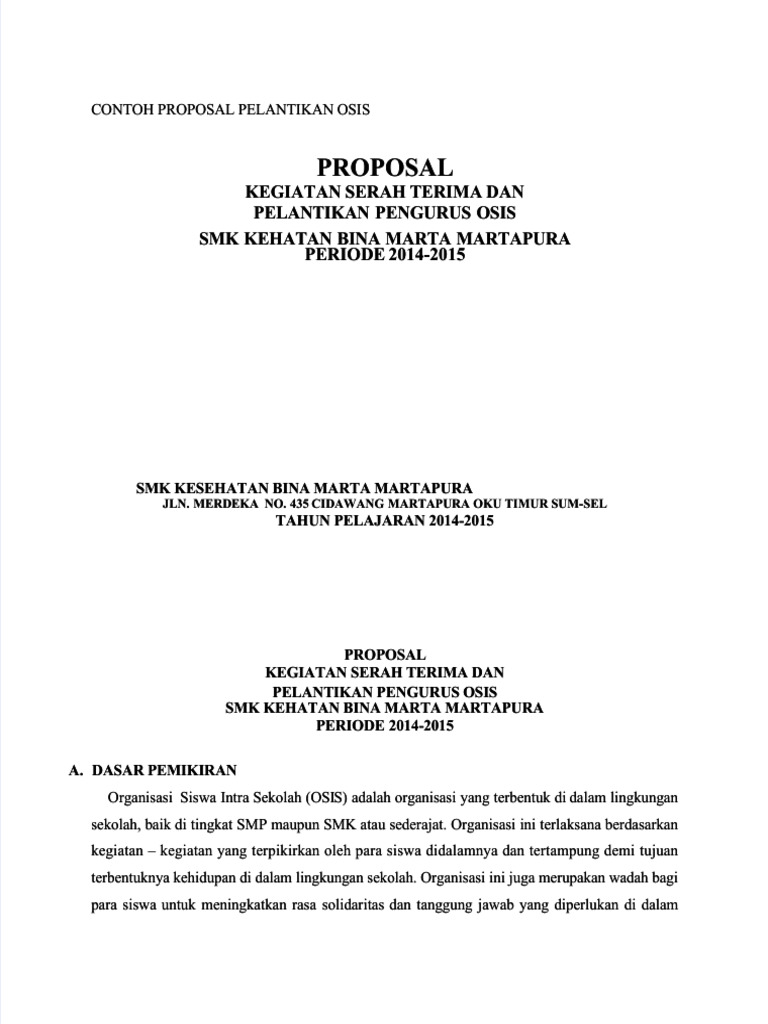 PDF Contoh Proposal Pelantikan Osis - Comps | PDF