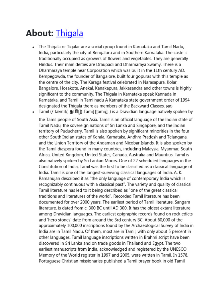 Thigala Caste Overview in Karnataka | PDF | Religion & Spirituality