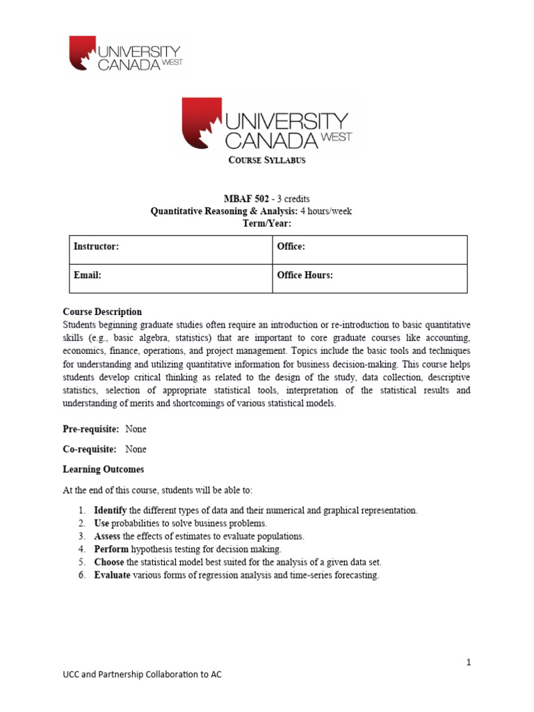 Mbaf 502 Syllabus Template | PDF