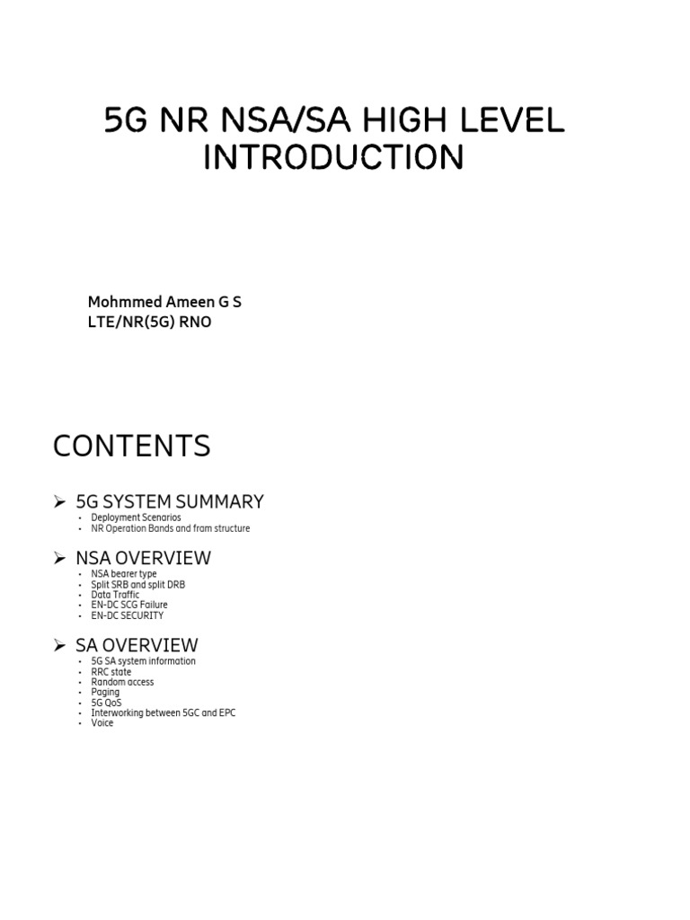 5g NR Nsa&Sa High Level Introduction | PDF