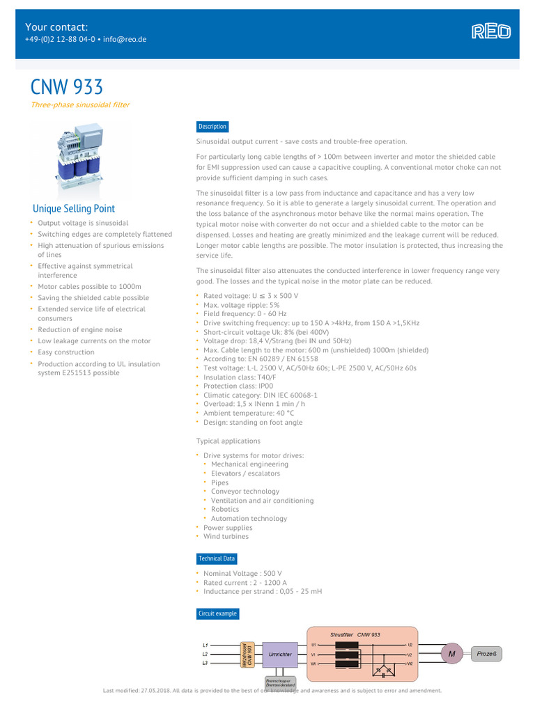 CNW 933 Sinusoidal Filter Specs | PDF