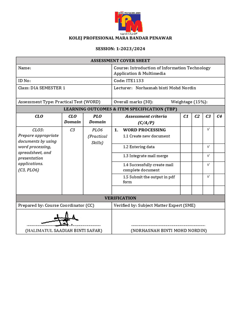 Practical Test Word ITE1133 | PDF