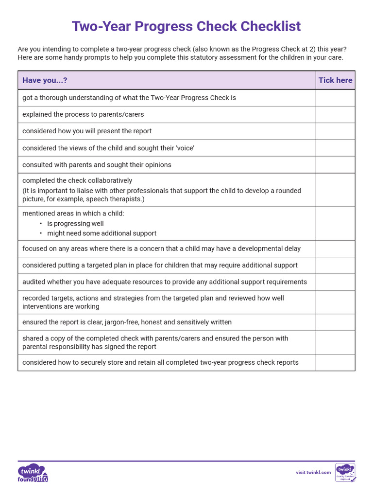 Two-Year Progress Check Checklist | PDF