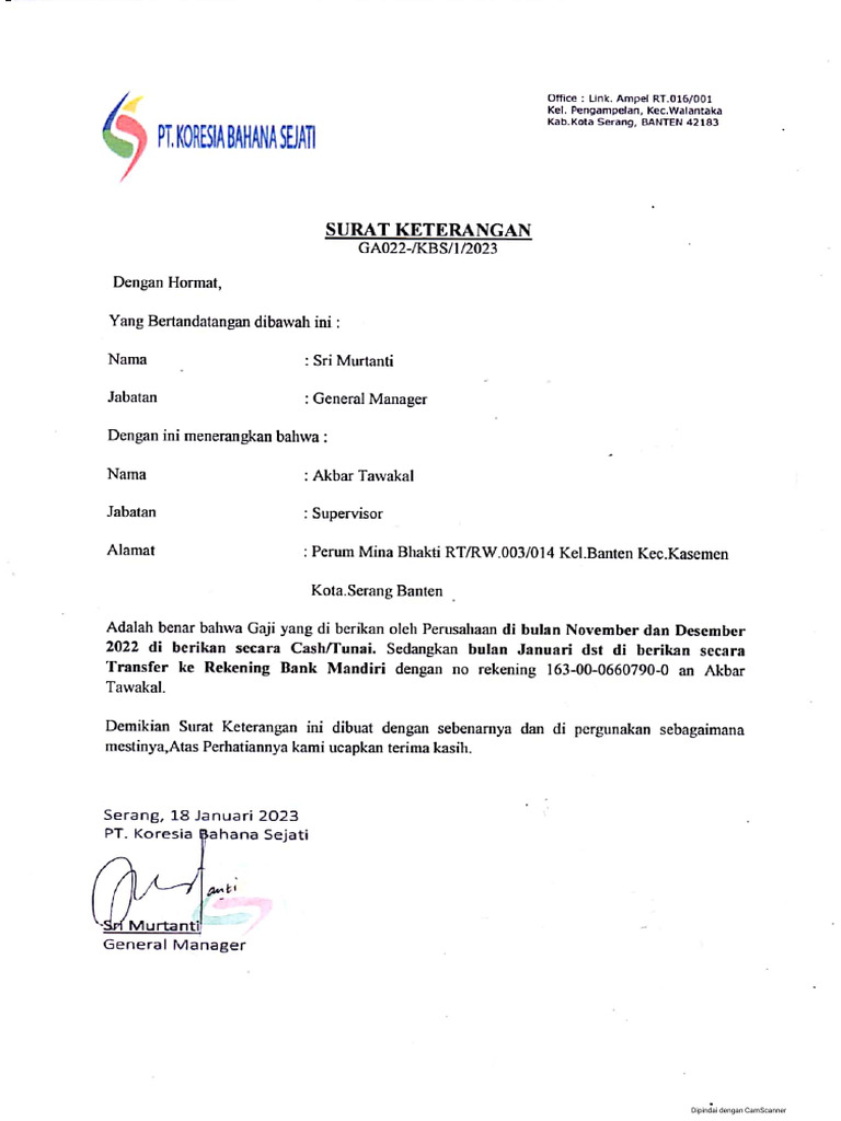 SK Kerja Pt. Koresia Bahana Sejati | PDF