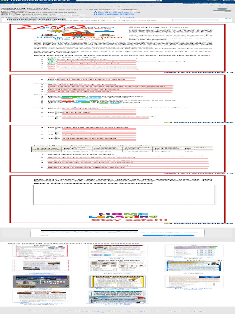 Studying At Home Worksheet Pdf