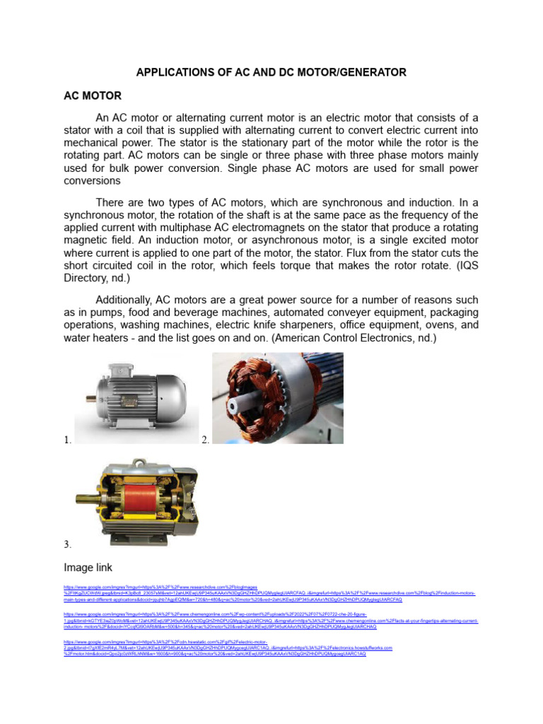 Applications of Ac and DC Motor Ac and DC Generators | PDF