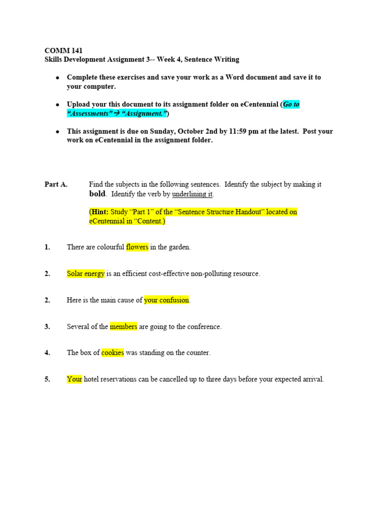 Sentence Writing Skills Assignment | PDF | Sentence (Linguistics) | Language Mechanics