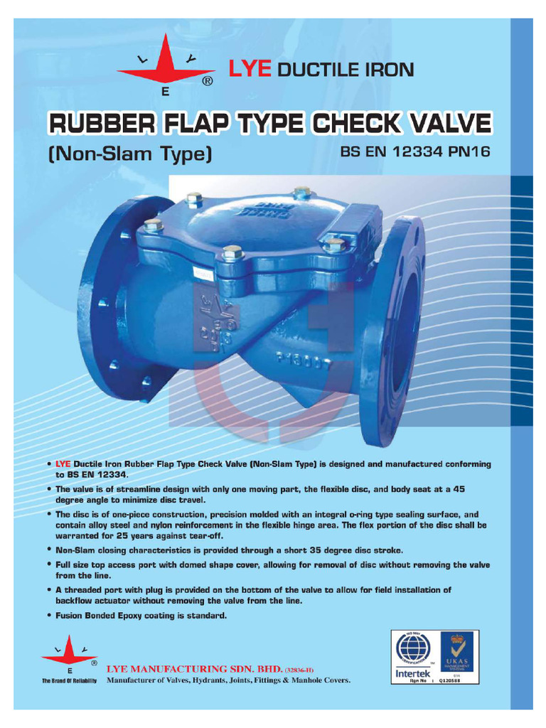 LYE - DI Rubber Flap Type Check Valve (BS EN 12334) | PDF