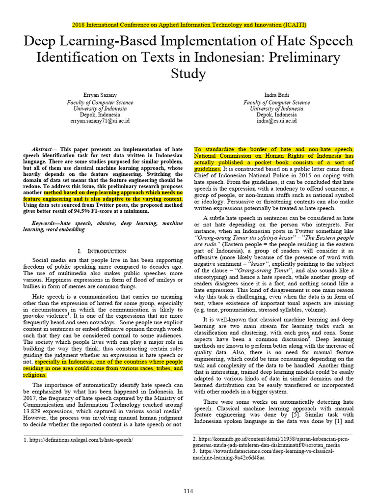 3 Deep Learning Based Implementation of Hate Speech Identification On Texts in Indonesian ...