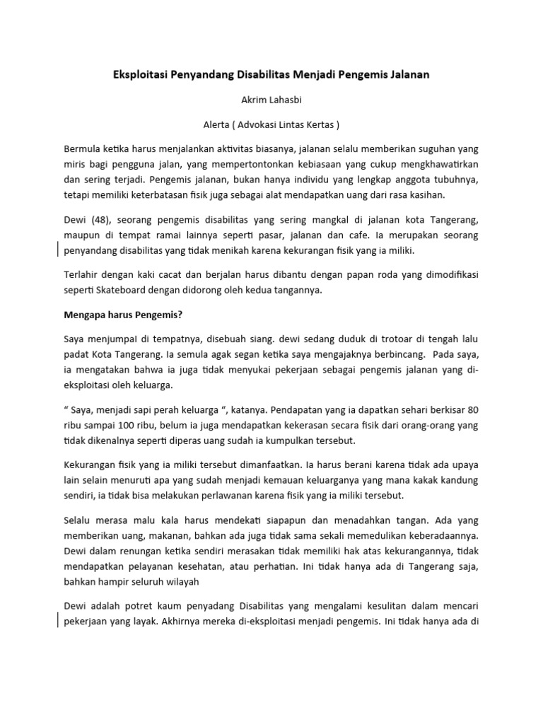 Eksploitasi Disabilitas Jadi Pengemis | PDF | Politik | Ilmu Sosial