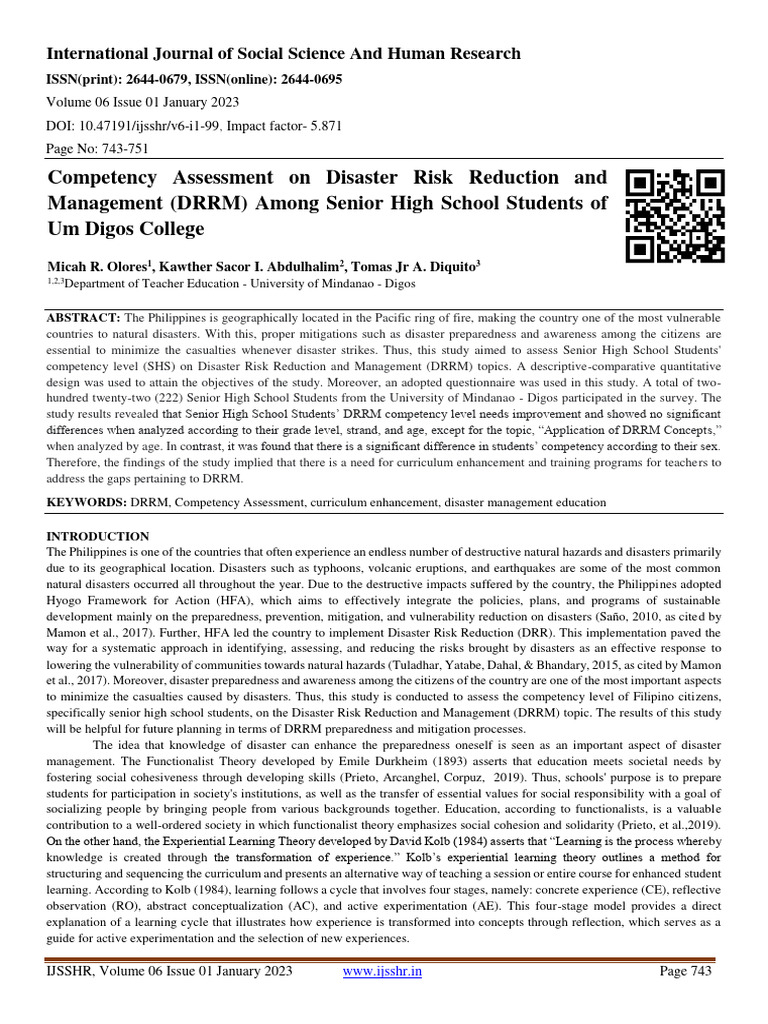 Competency Assessment On Disaster Risk Reduction A | PDF | Social ...