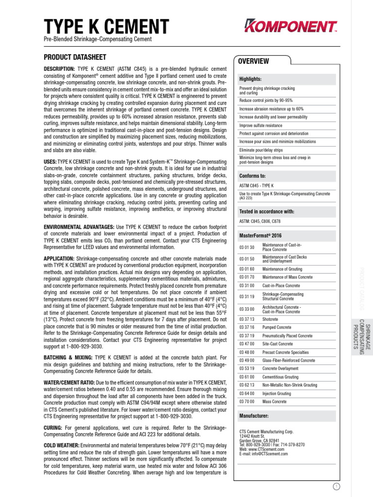 TYPE K CEMENT Datasheet DS 096 EN | PDF