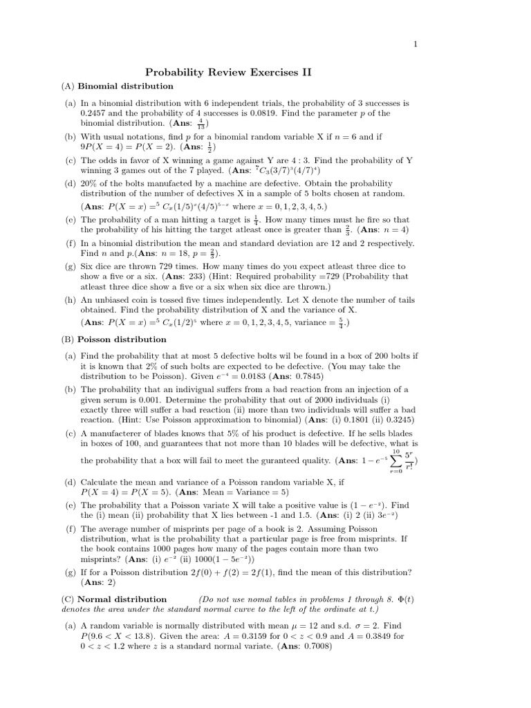 Stat 105 Review Exercises II | PDF