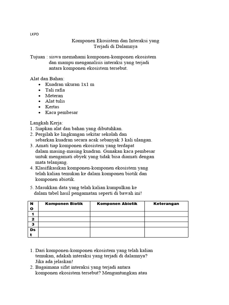 LKPD Eko Biotik Dan Abiotik | PDF