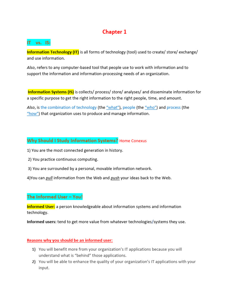 Intro to information system Chapter 1 Summary (1) | PDF