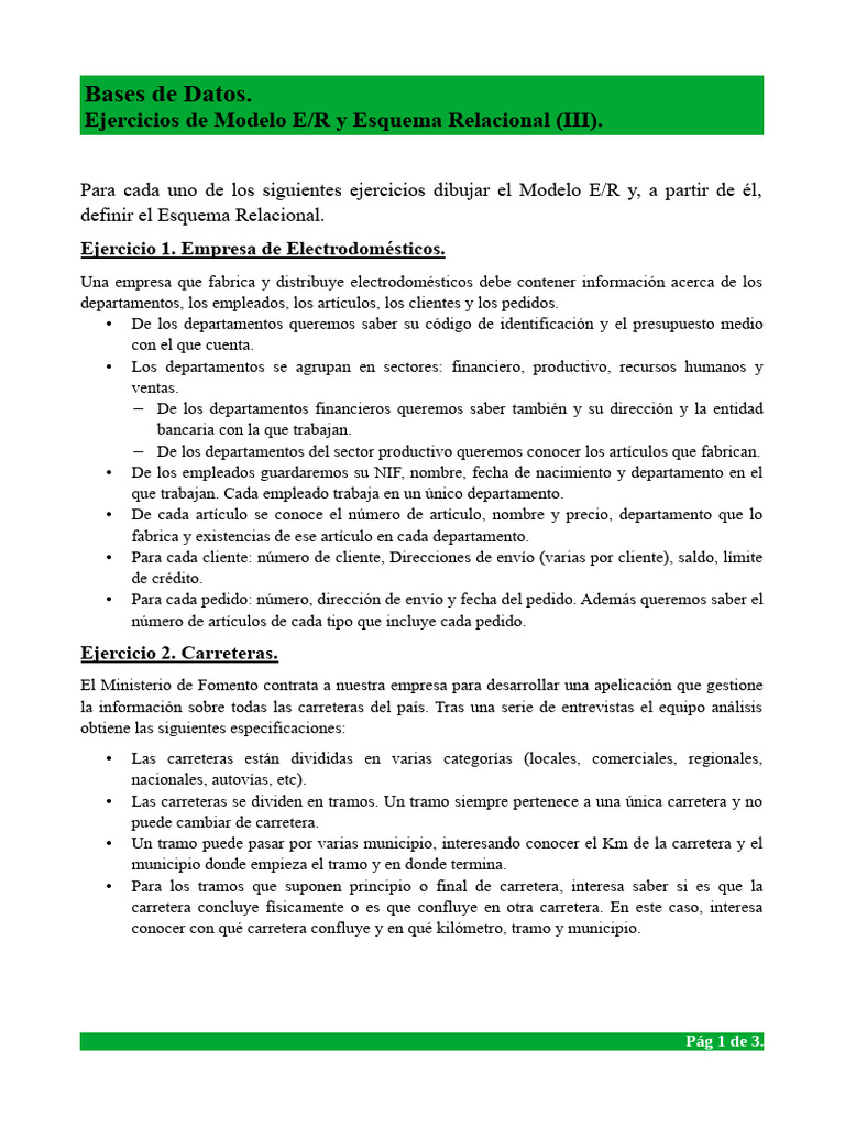 Ejercicios de Modelo E-R y Esquema Relacional (III) | PDF