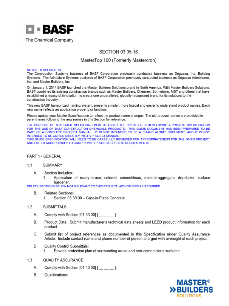Basf Mastertop 100 Gs | PDF