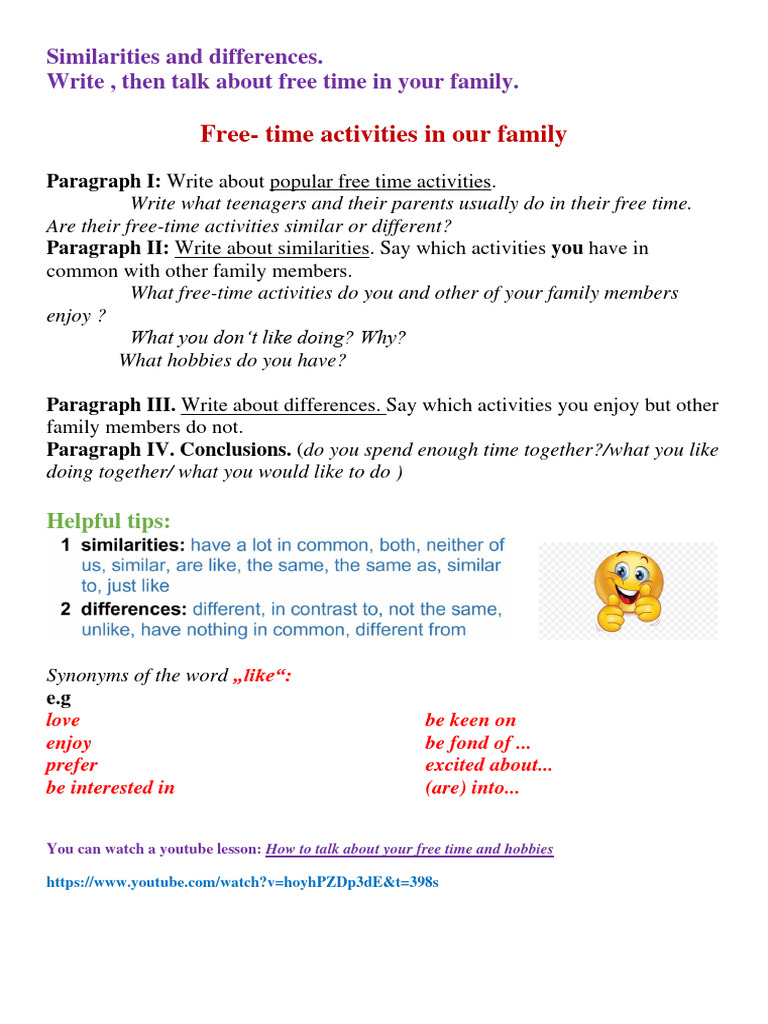 Similarities and Differences. Free Time Activities | PDF