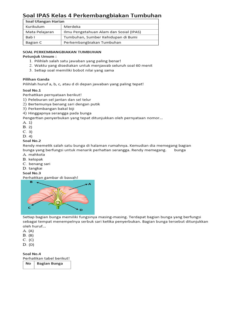Soal IPAS Kelas 4 Perkembangbiakan Tumbuhan | PDF