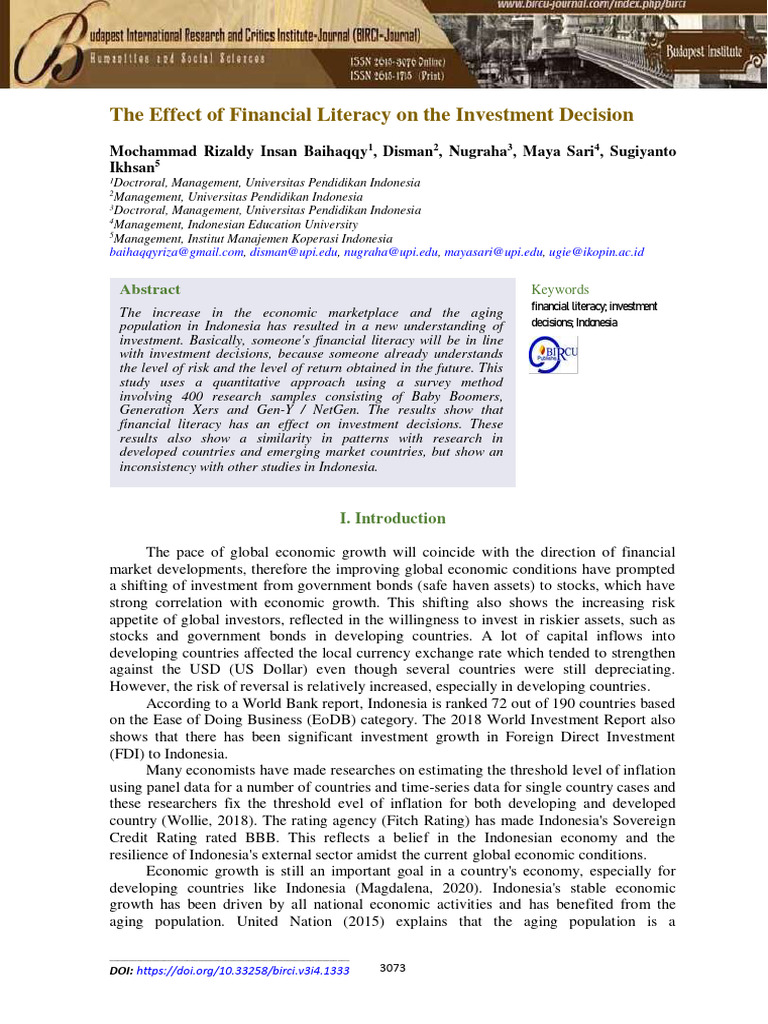 The Effect of Financial Literacy On The | PDF