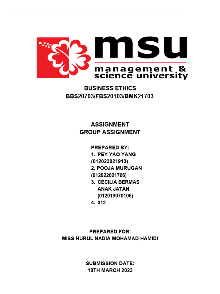 FTW BL - Business Ethics BBS20703 Assignment Case 9 | PDF