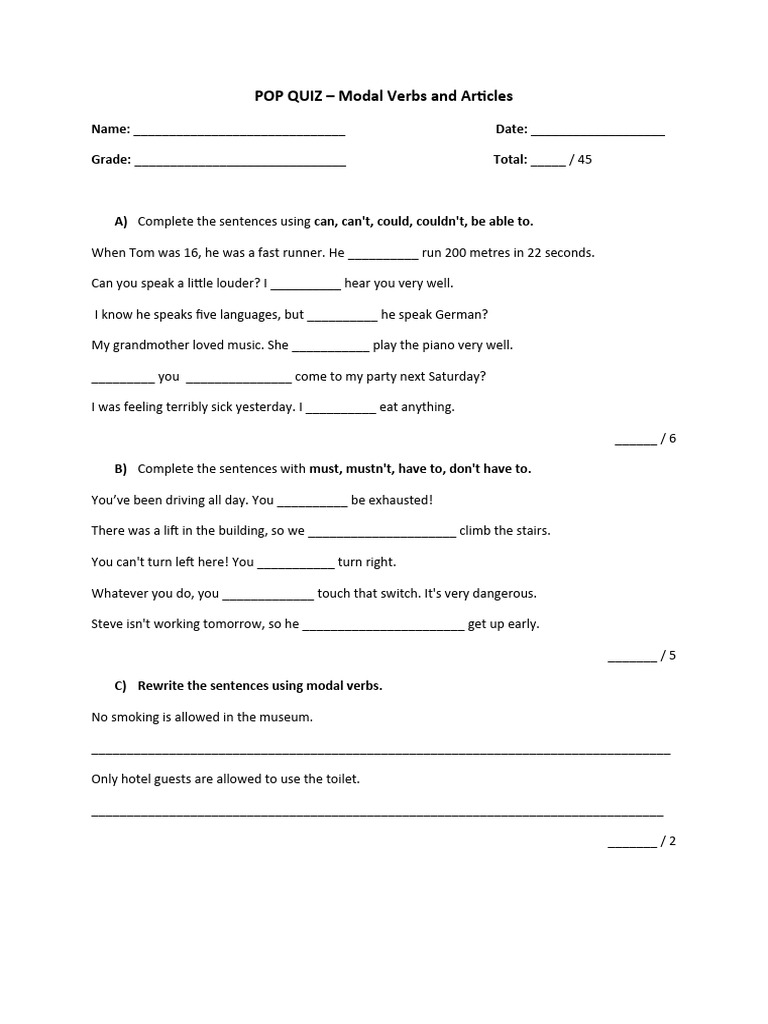 Modal Verbs | PDF | Language Arts & Discipline | Home & Garden
