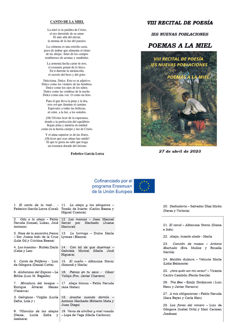 Programa Recital 2023. Poemas A La Miel | PDF