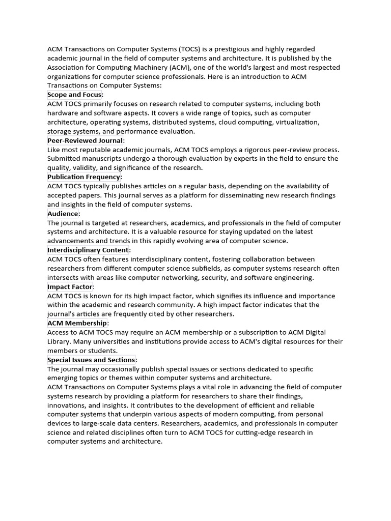 ACM Transactions on Computer Systems | PDF