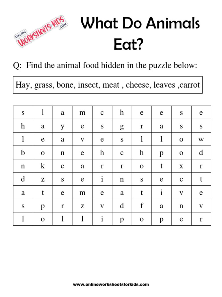 What Do Animals Eat Worksheet For Grade 1-6 | PDF