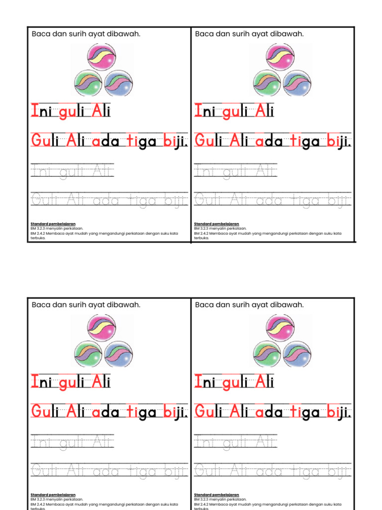 Menyurih Ayat Mudah Bahasa Melayu (4 Tahun) | PDF